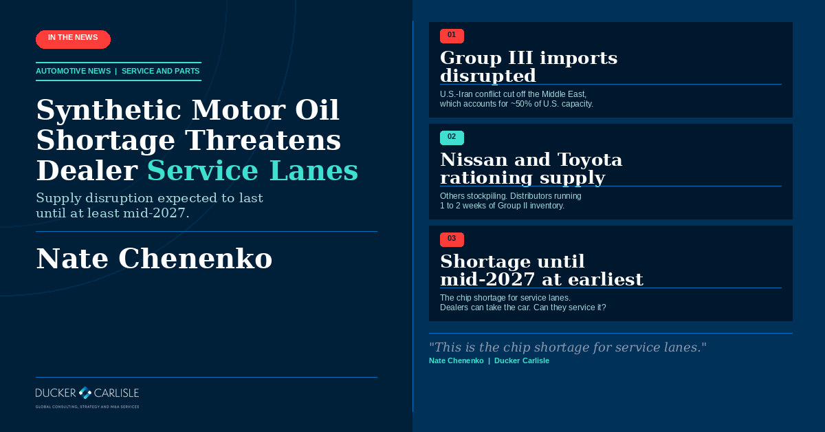 Motor Oil Shortage Hits Dealer Service Lanes | Ducker Carlisle